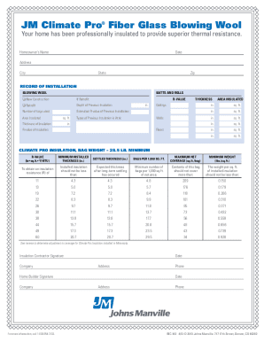Fillable Online JM Climate ProA1000 Fiber Glass Blowing Wool Fax Email ...
