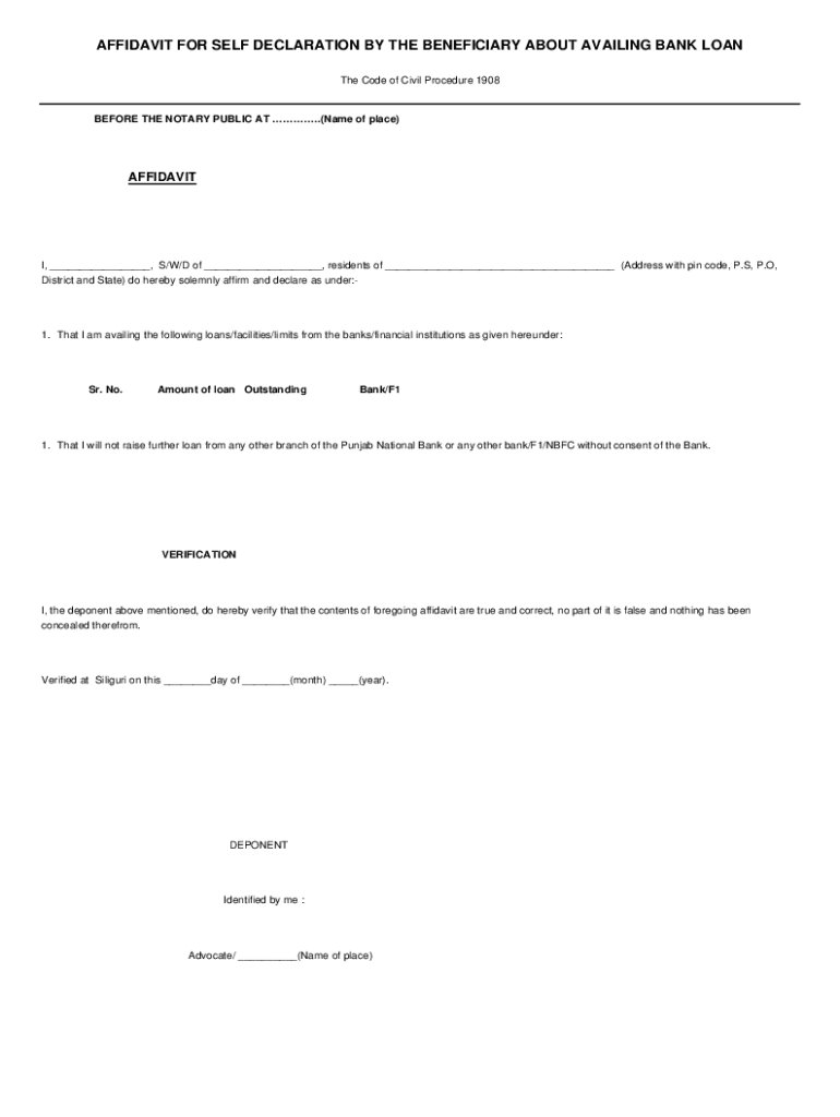 Fillable Online AFFIDAVIT FOR SELF DECLARATION BY THE BENEFICIARY ABOUT ...