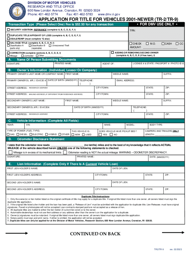 Fillable Online dmv ri Title FormsRI Division of Motor Vehicles - RI ...