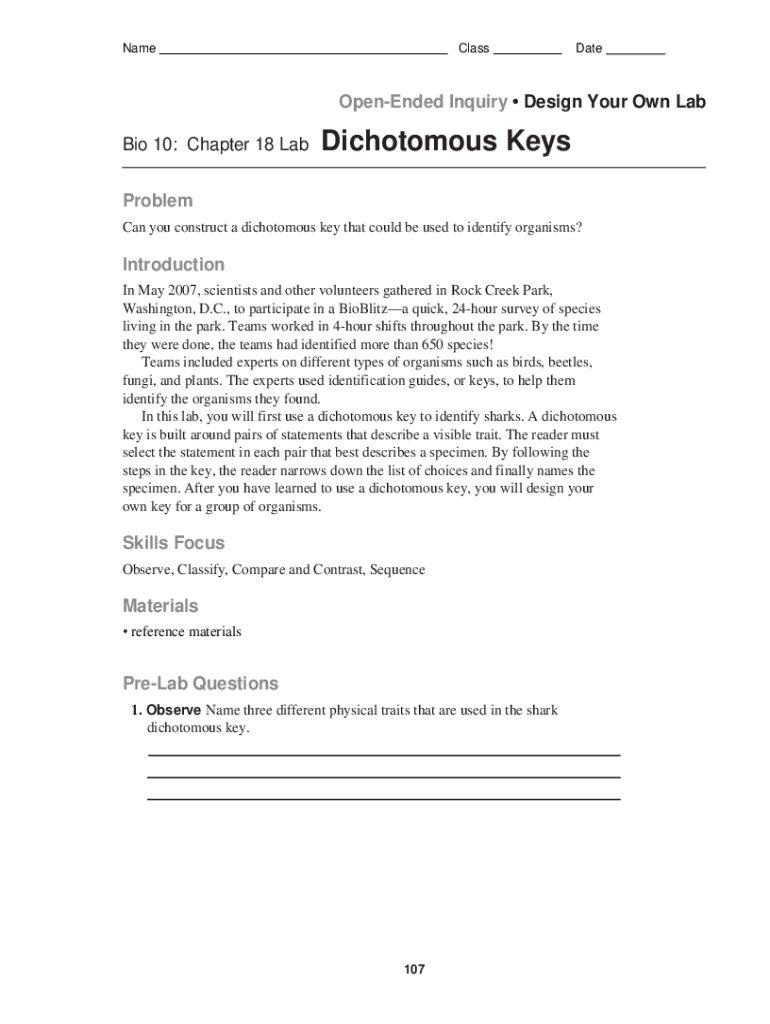 Fillable Online The Easy Guide to Making a Dichotomous Key with ... Fax ...