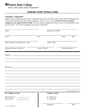 Fillable Online Police and Campus Safety Department PARKING TICKET ...