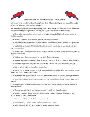 Fillable Online Review the following Player Code of Conduct w Fax Email ...