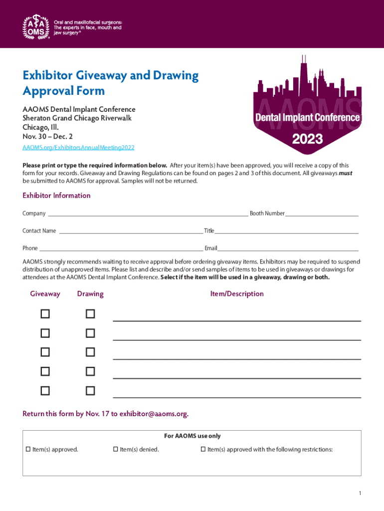 Fillable Online Exhibitor Giveaway and Drawing Approval Form... Fax ...