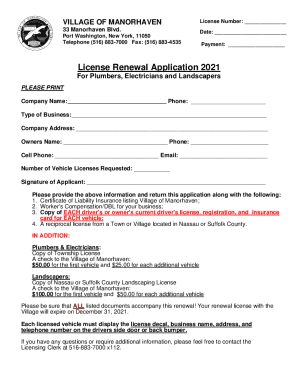 Fillable Online VILLAGE FORMS - Village of Manorhaven New York Fax ...