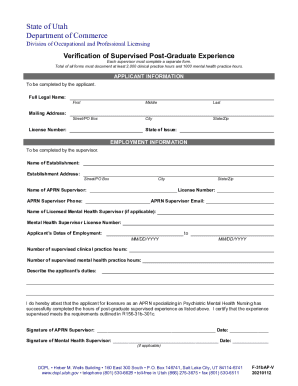 Fillable Online dopl utah Verification of Supervised Post-Graduate ...