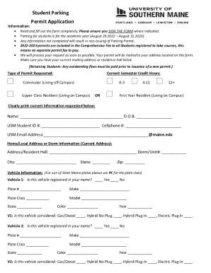 Fillable Online usm maine Student Parking Permit Application Form Fax Email Print - pdfFiller