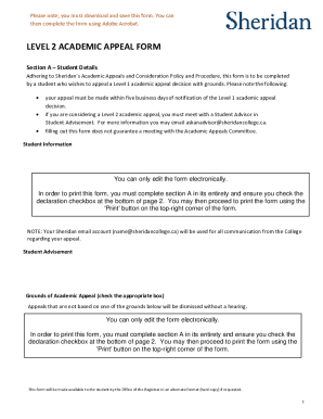 Fillable Online myotr sheridancollege LEVEL 2 ACADEMIC APPEAL FORM Fax ...