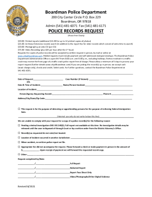 Fillable Online Boardman Police Department POLICE RECORDS REQUEST Fax ...