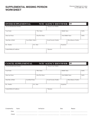 Fillable Online Missing Person worksheet - WILENET Fax Email Print ...