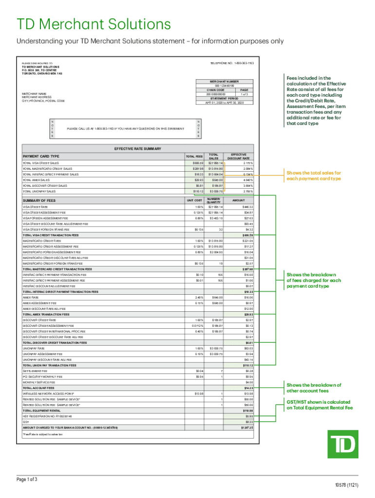 Fillable Online Understanding Your TD Merchant Services Statement Fax ...