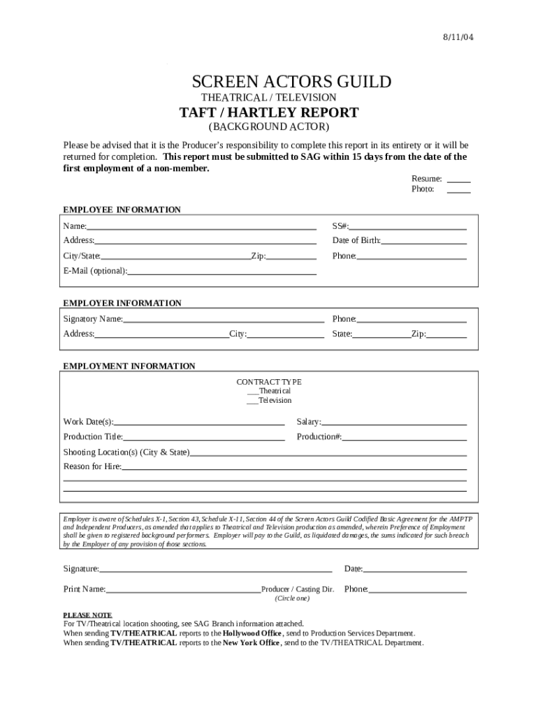 The Complete Guide to the SAG-AFTRA Taft Hartley Doc Template | pdfFiller