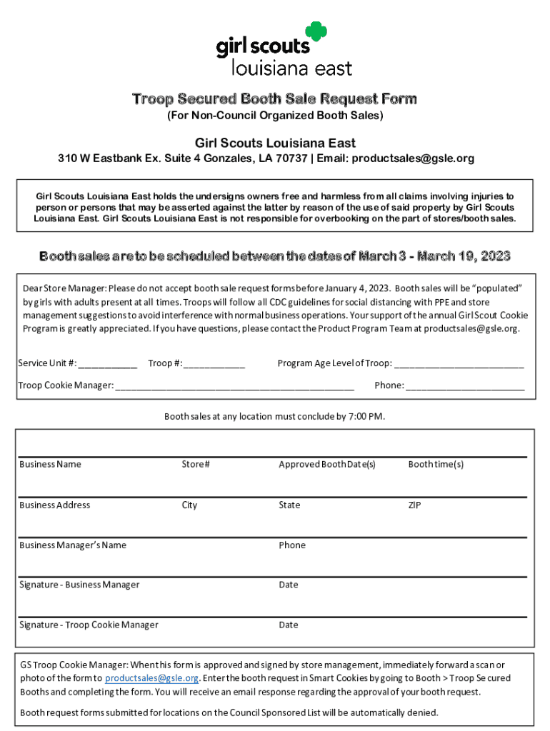 Fillable Online Troop Secured Booth Sale Request Form Fax Email Print - pdfFiller