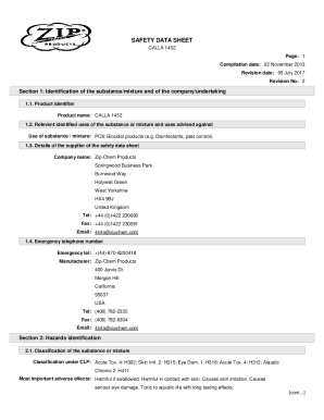 Fillable Online Zip-Chem Products Calla 1452 Material Safety Data Sheet ...