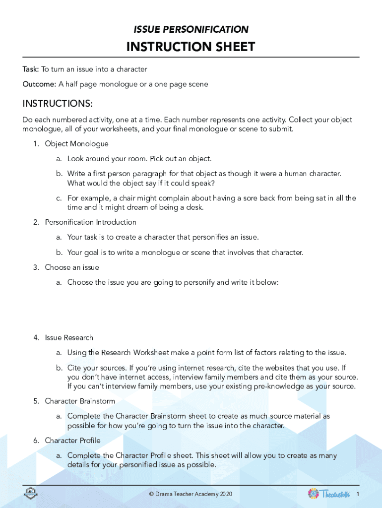 Fillable Online How to Write a Monologue - Free Lesson Plan from ...