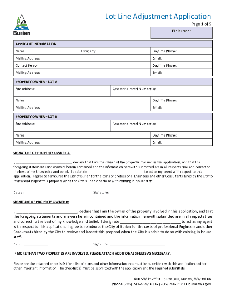 Fillable Online Lot Line Adjustment Application. Land Use Application ...