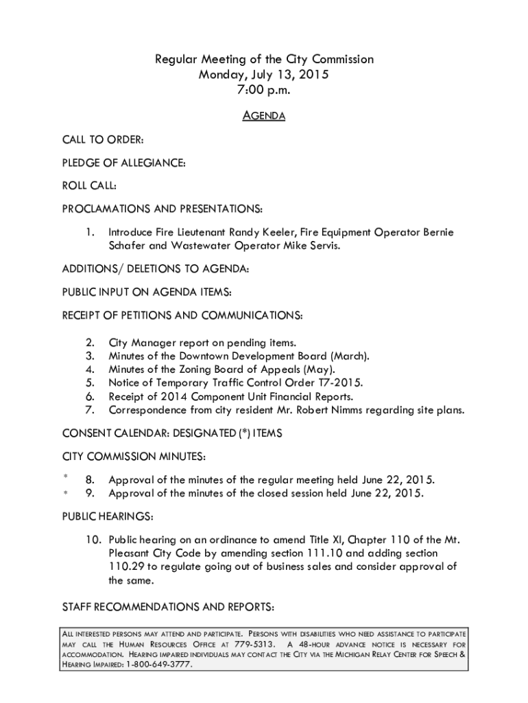 Fillable Online Call To Order Roll Call Presentation Proclamation Fax ...