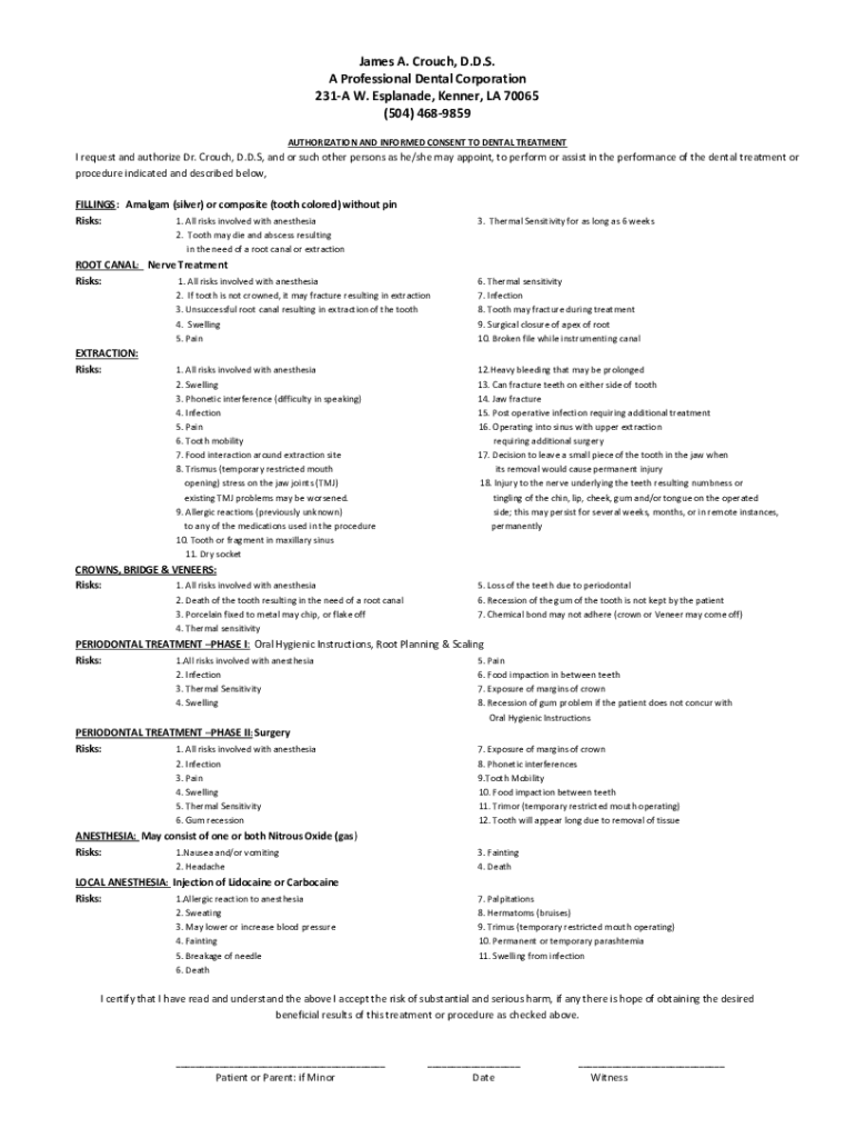 Fillable Online James A. Crouch, D.D.S.New Patient Forms in Kenner Fax ...