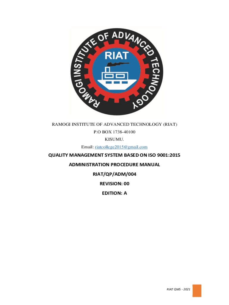 Fillable Online Quality Management System Manual ISO 9001-15 Fax Email ...