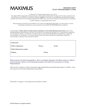 Fillable Online MICHIGAN QRTP 30-DAY REASSESSMENT FORM - Maximus Fax ...