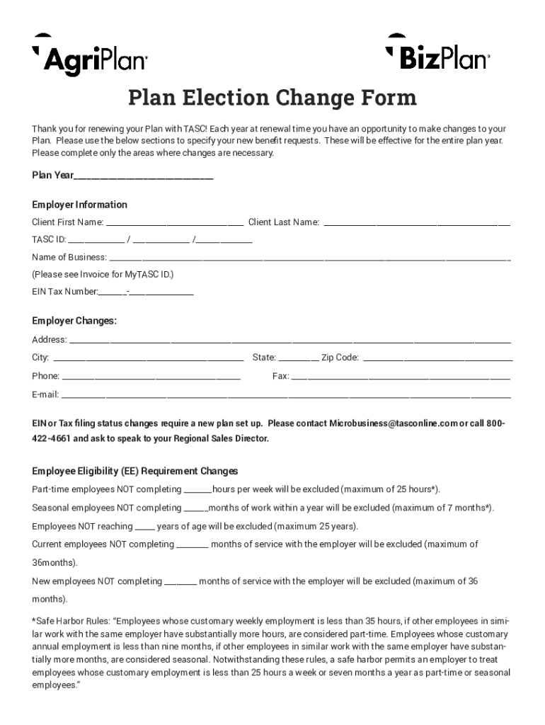 Fillable Online Plan Election Change Form Fax Email Print - pdfFiller