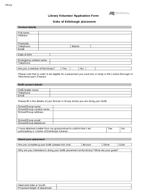 Fillable Online Library Volunteer Application Form - Duke of Edinburgh ...