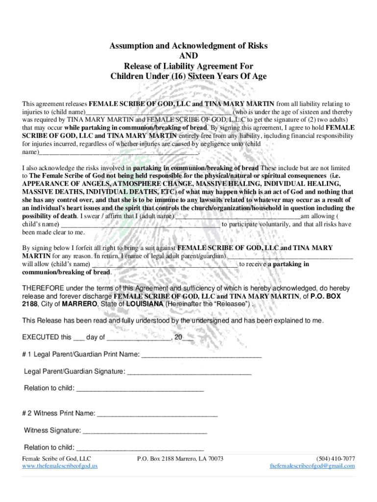 Fillable Online Assumption and Acknowledgment of Risks AND Release of ...