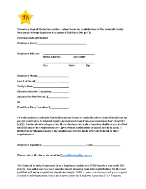 Fillable Online Voluntary Payroll Deduction Authorization Form for ...