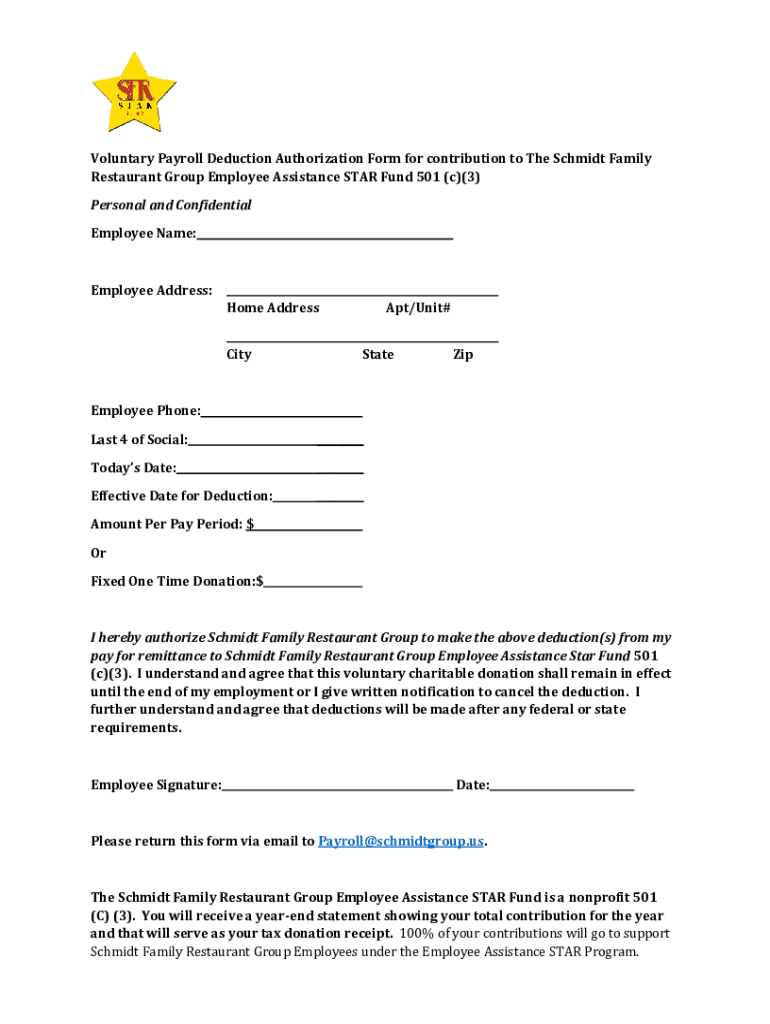 Fillable Online Voluntary Payroll Deduction Authorization Form for ...