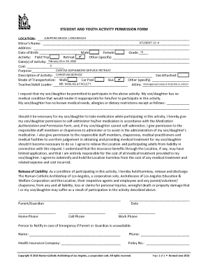 Fillable Online Student and Youth Activity Permission Form Fax Email ...