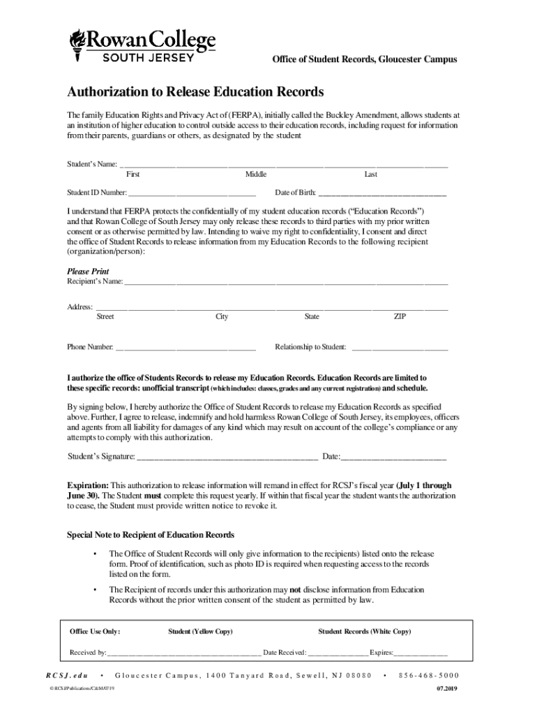 Fillable Online Family Educational Rights and Privacy Act (FERPA or Buckley ... Fax Email Print ...