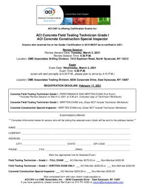 Fillable Online ACI Concrete Field Testing Technician Grade I ACI ...