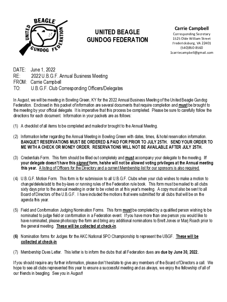 Fillable Online United Beagle Gundog FederationUBGF Officers Fax Email ...