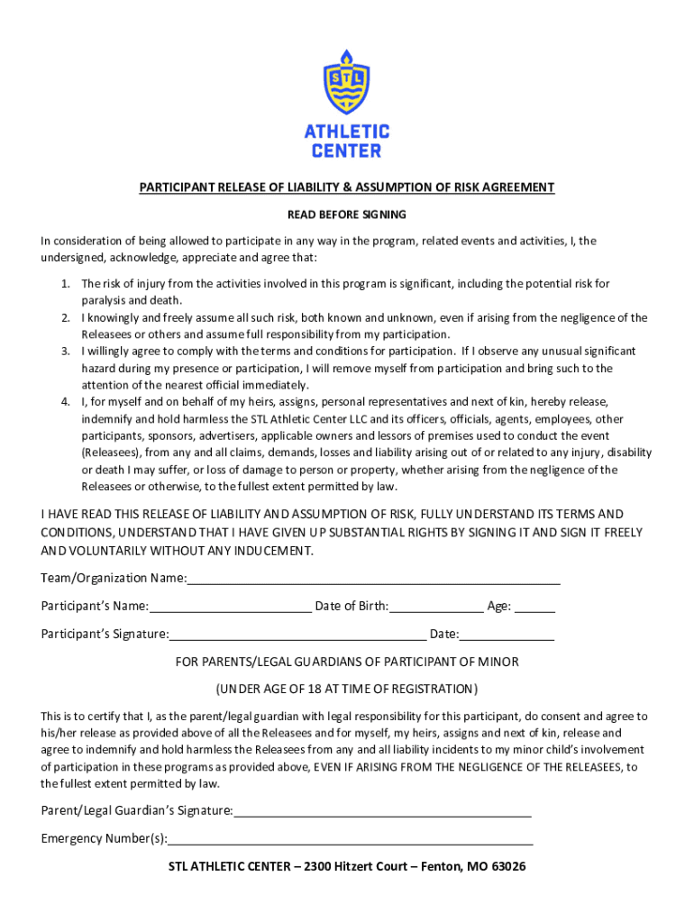 Fillable Online Participation Waiver And Release Form Template Fax Email Print - pdfFiller