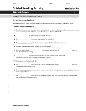 Fillable Online The Basics of the Nervous System: Lesson 1 Flashcards Fax Email Print - pdfFiller