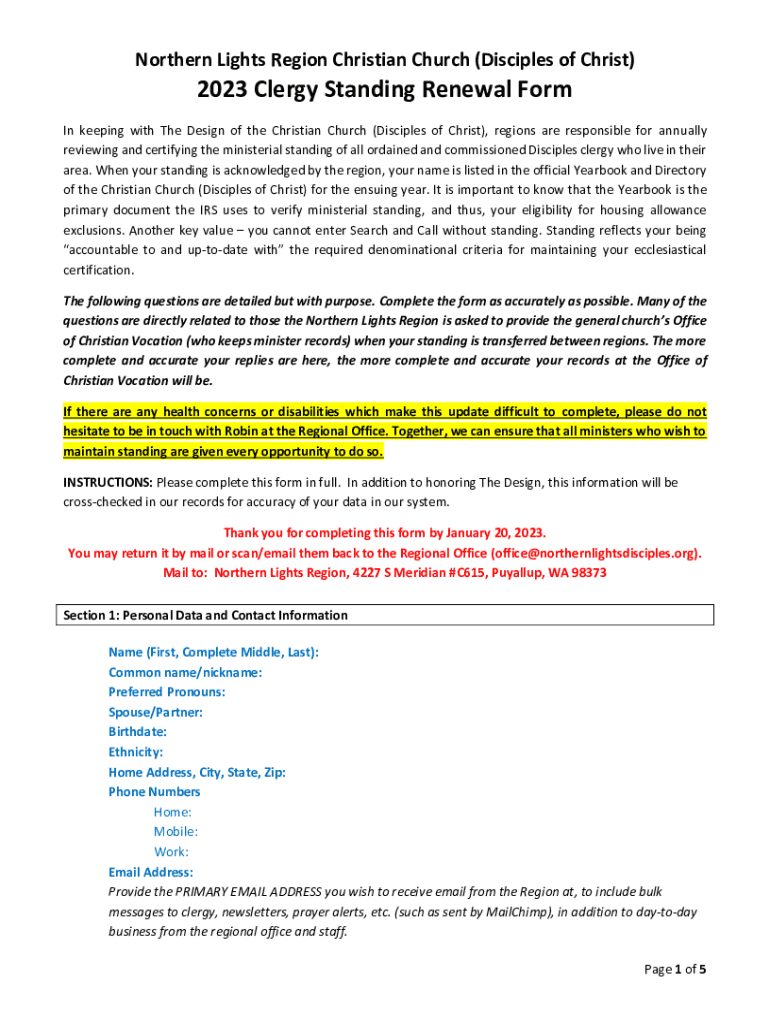 Fillable Online 20232024 CCCA Clergy Standing Renewal Form (English ...