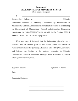 Fillable Online Minority Community Declaration Form (State Govt PMS ...