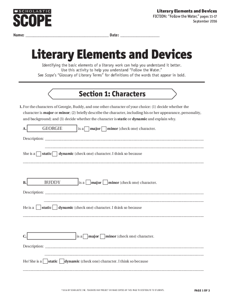 Fillable Online Literary Elements: List, Examples and Definitions Fax ...