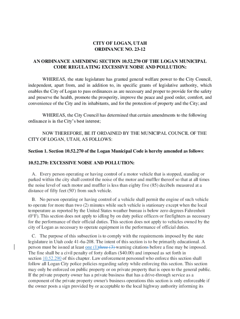Fillable Online Sheet Ordinances in North Logan Relating to Noise Fax Email Print - pdfFiller