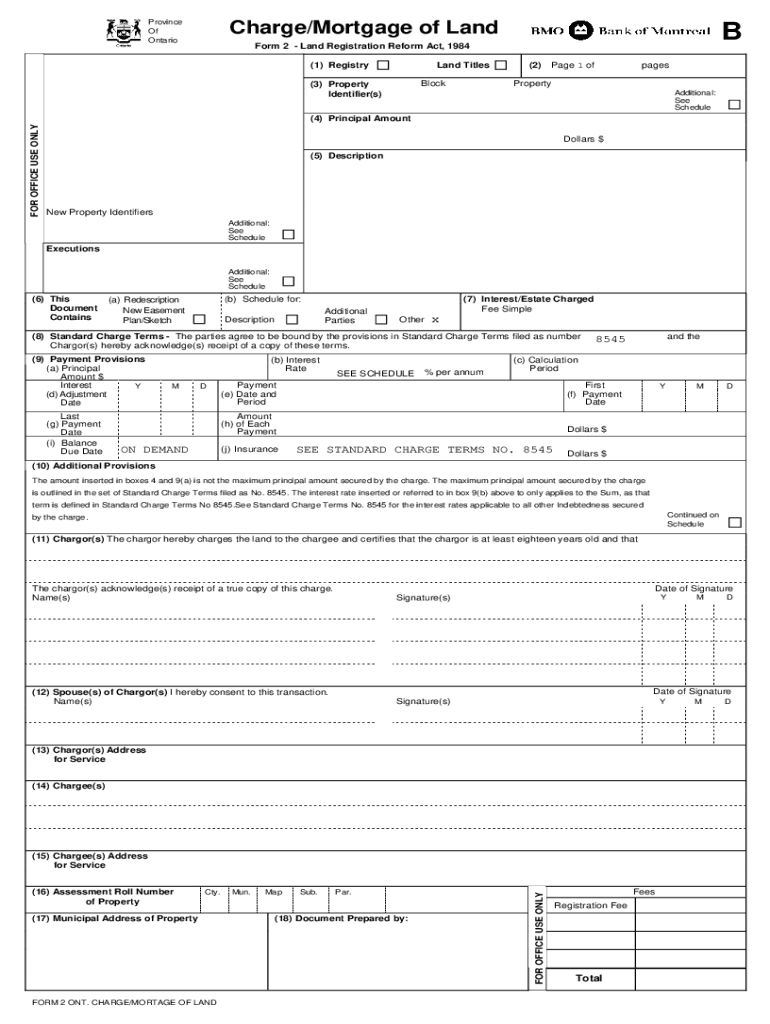 Ontario Charge/Mortgage of Land Form 2 - Blank Fillable Template | Fill ...
