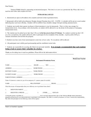 Fillable Online Intramurals / Parent Permission Form Fax Email Print ...
