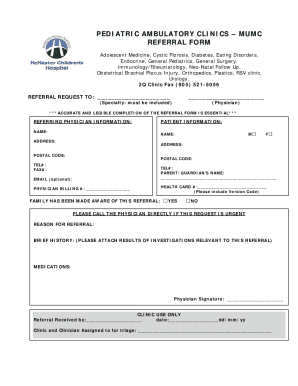 Fillable Online Pediatric Ambulatory Clinics Referral Form Fax Email ...