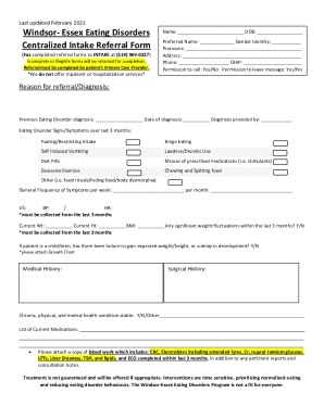 Fillable Online Essex Eating Disorders Centralized Intake Referral Form ...