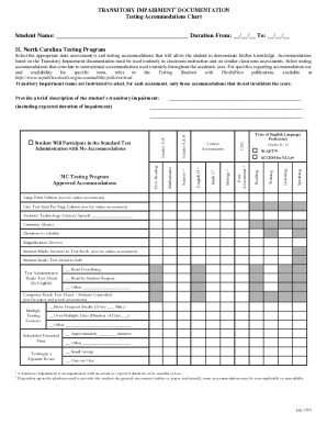 Fillable Online SECTION 504 PLAN Testing Accommodations Chart Fax Email ...