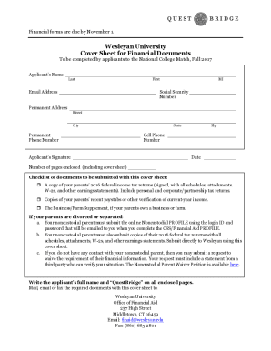 Fillable Online Wesleyan University Cover Sheet for Financial Documents ...