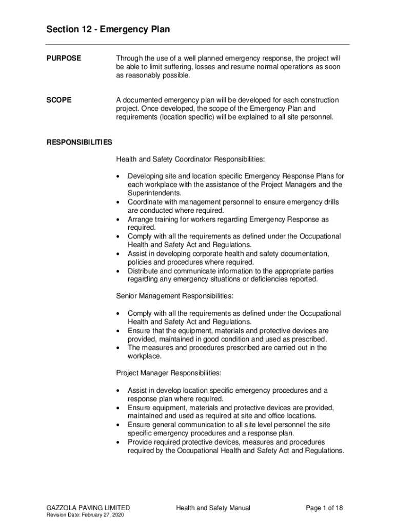 Fillable Online Emergency Response Plan - Safety and Security Fax Email ...
