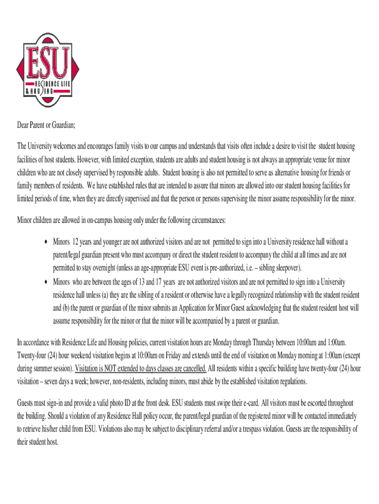 Fillable Online Application for Minor Guests in the Residence Halls Fax Email Print - pdfFiller