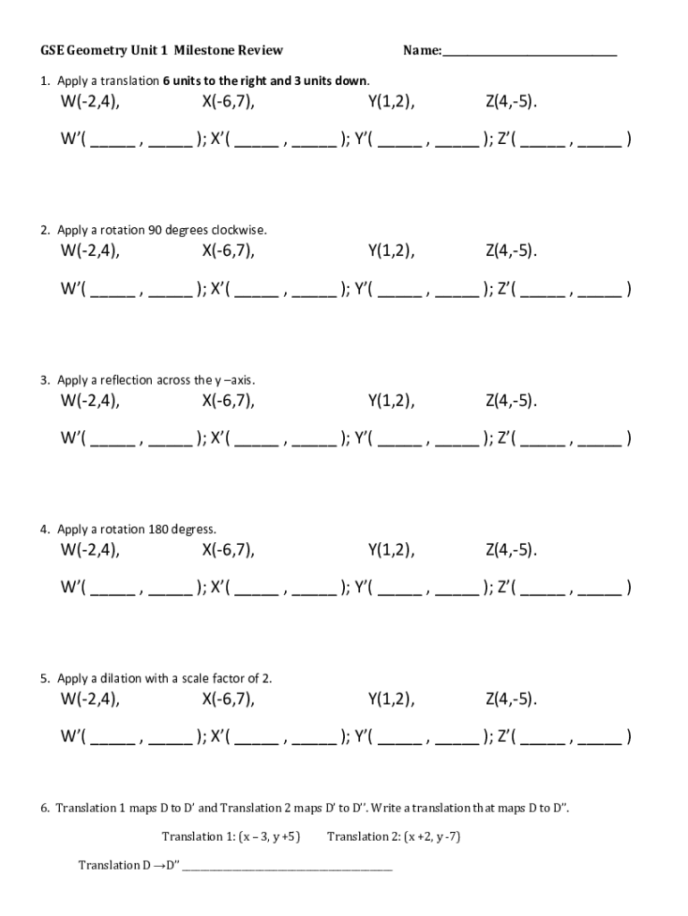 Fillable Online GSE Geometry Unit 1 - Transformations EOC Review Name ...