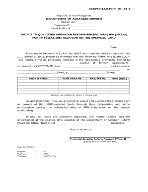 Fillable Online CARPER-LAD Form No. 68-A Republic of the Philippines ...