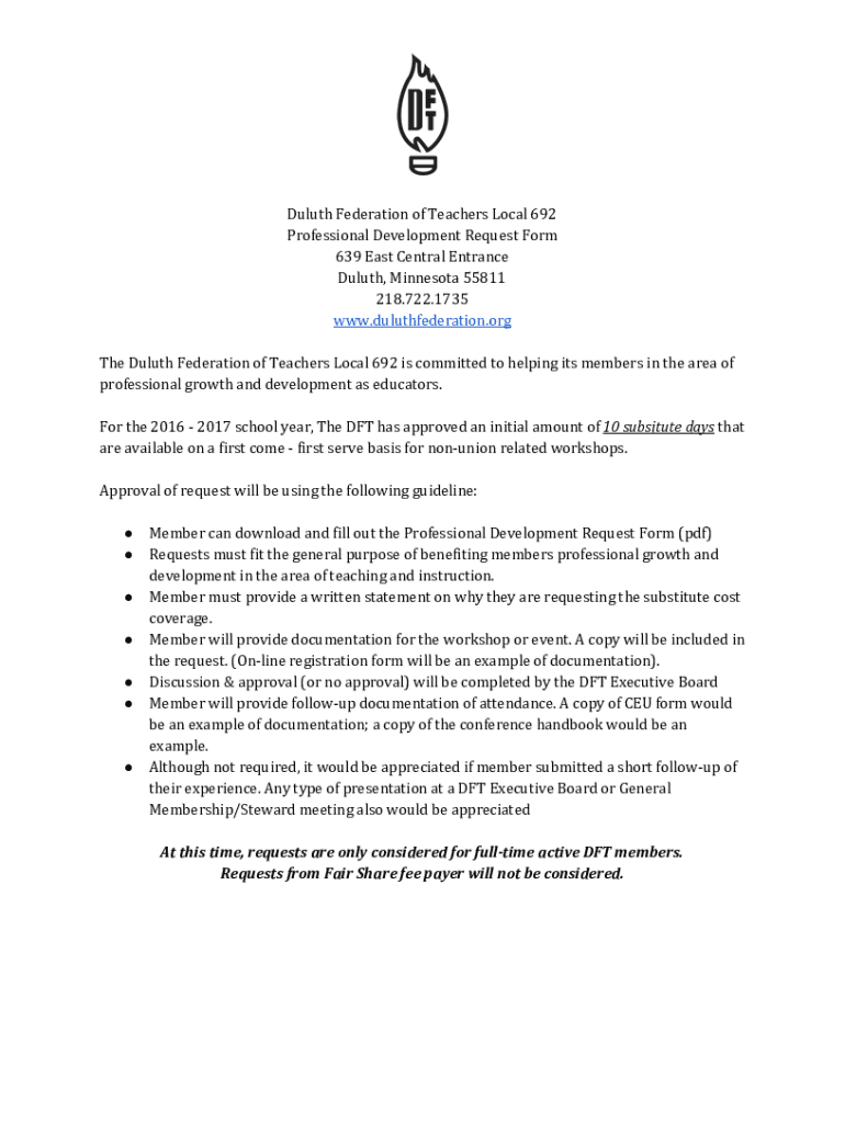 Fillable Online Duluth Federation of Teachers Local 692 Professional ...