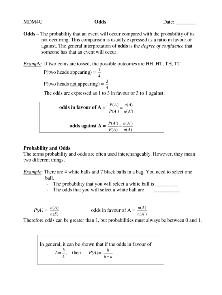 Fillable Online Probability vs. Odds: What's the Difference? (With ...